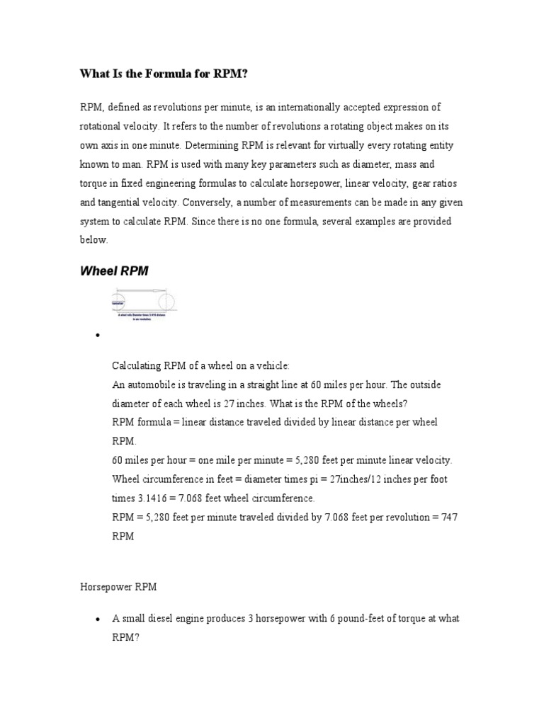 What Is The Formula For RPM | PDF | Speed | Torque