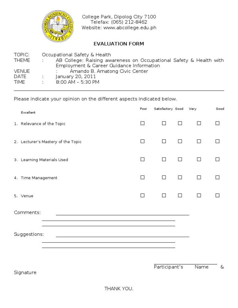 Evaluation Form | PDF | Psychological Concepts | Cognition