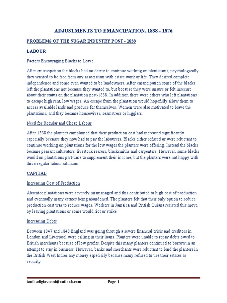Adjustments To Emancipation 1838 - 1876 | Download Free PDF | Sugarcane ...