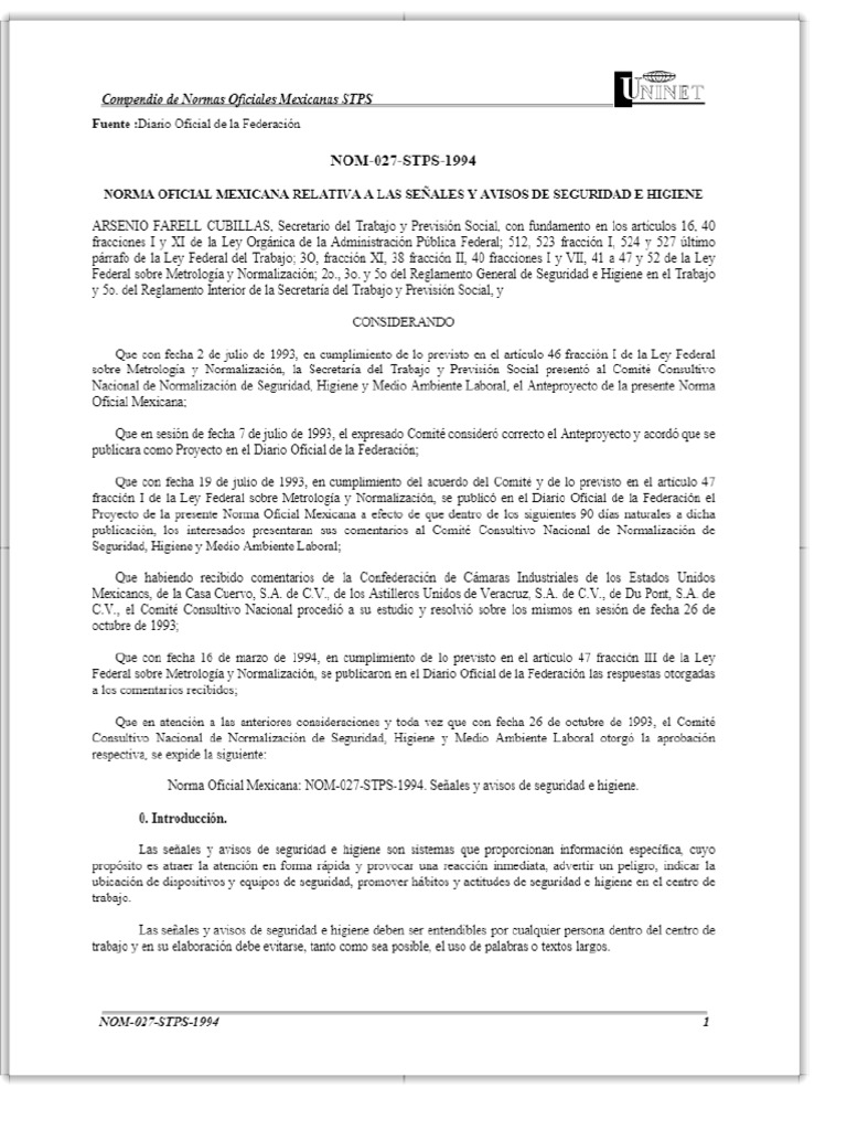 NOM-027-STPS-1994 NORMA OFICIAL MEXICANA RELATIVA A LAS SEÑALES Y ...