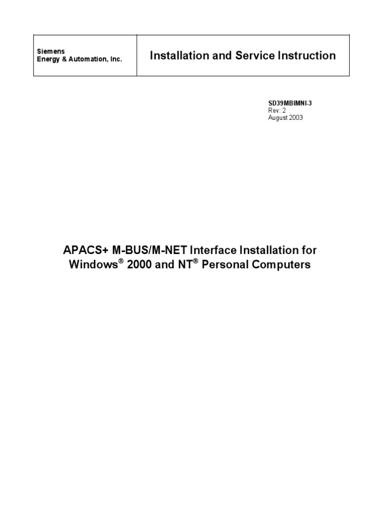 Apacs M Bus M Net Interface Installation For Windows 2000 and NT ...