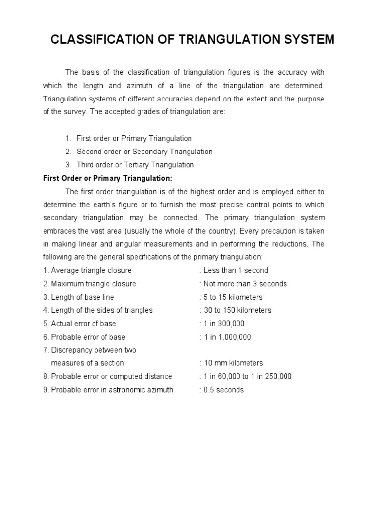 Classification of Triangulation System: First Order or Primary ...