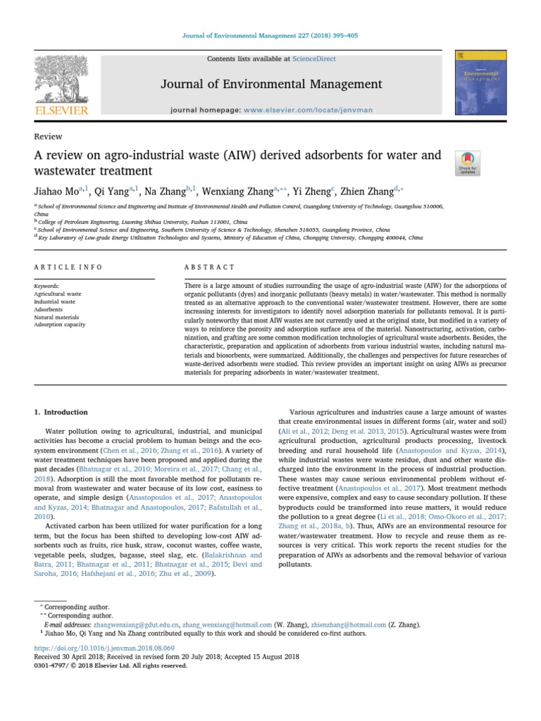 Journal of Environmental Management: Review | PDF | Copolymer | Adsorption