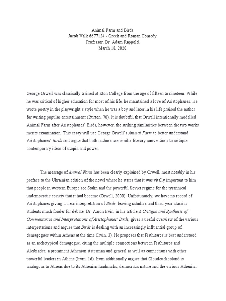 Essay - An Understanding of Aristophanes' Birds Through The Lense of ...