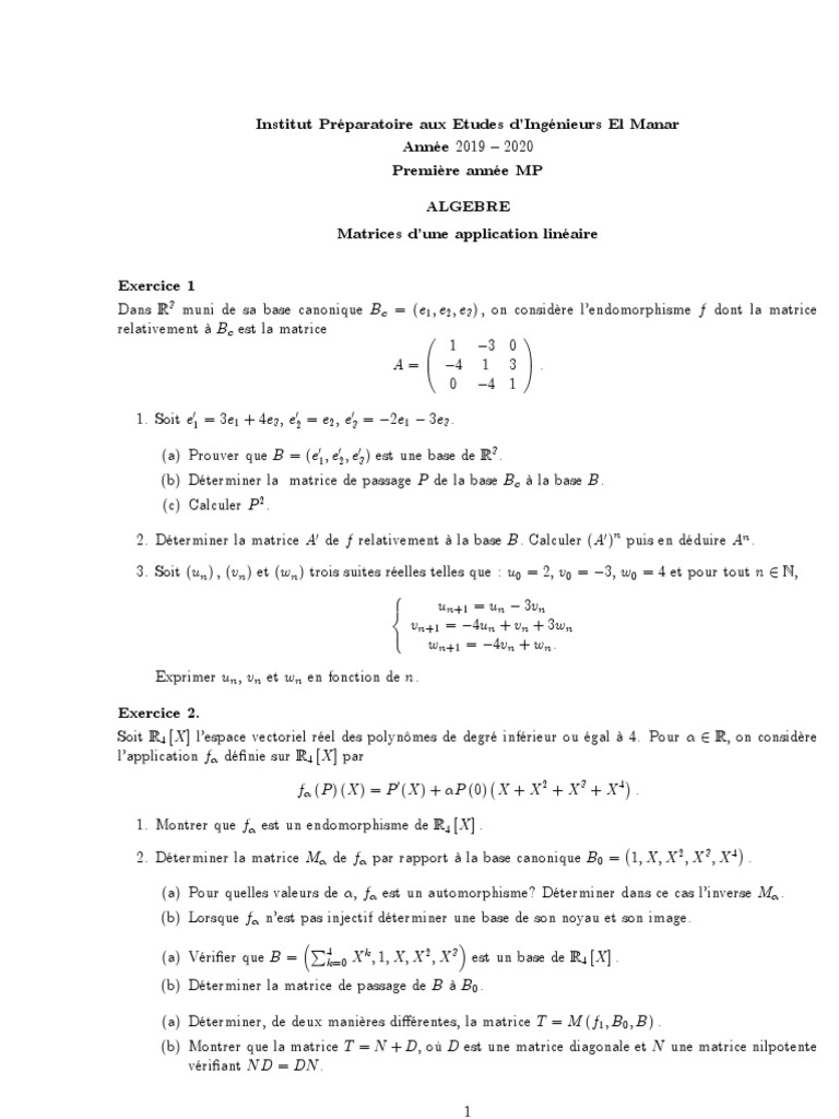 Matrices de passage en algèbre linéaire | PDF | Base (algèbre linéaire ...