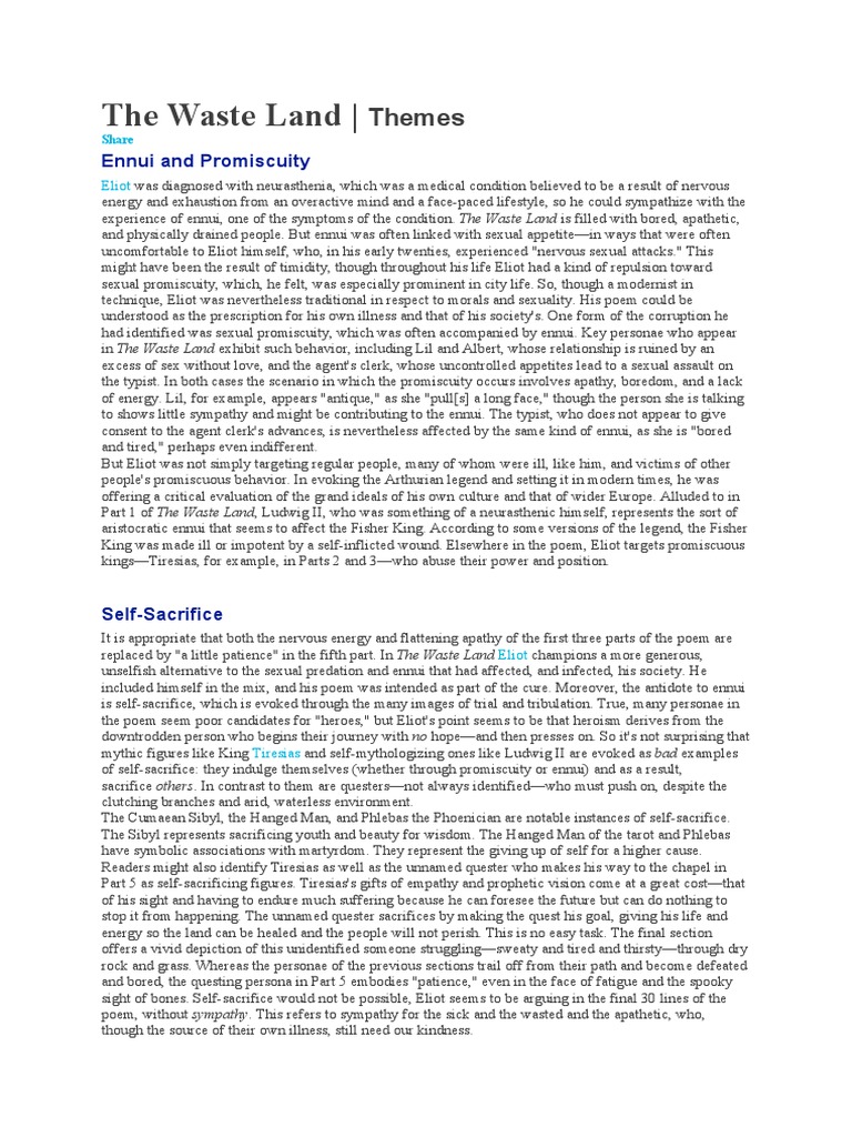 The Waste Land - : Themes | PDF | Psychological Concepts