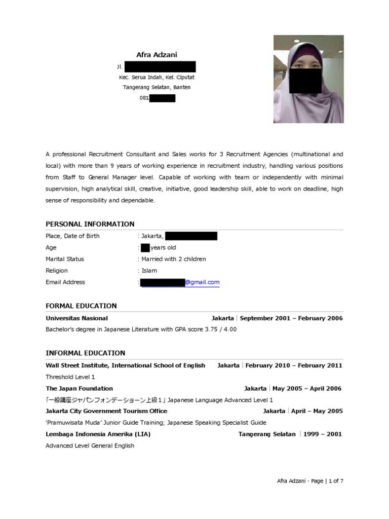 CV of Afra Adzani | PDF | Recruitment | Sales