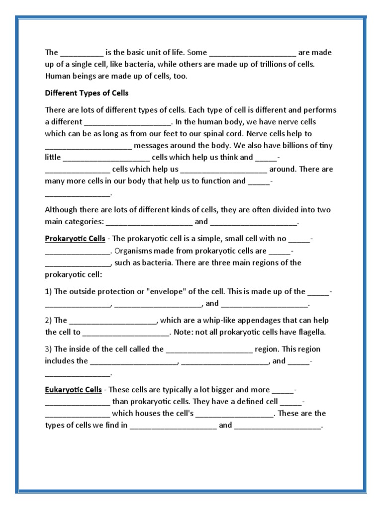 Biology For Kids Fill in The Blank | PDF | Cell Nucleus | Cell (Biology)