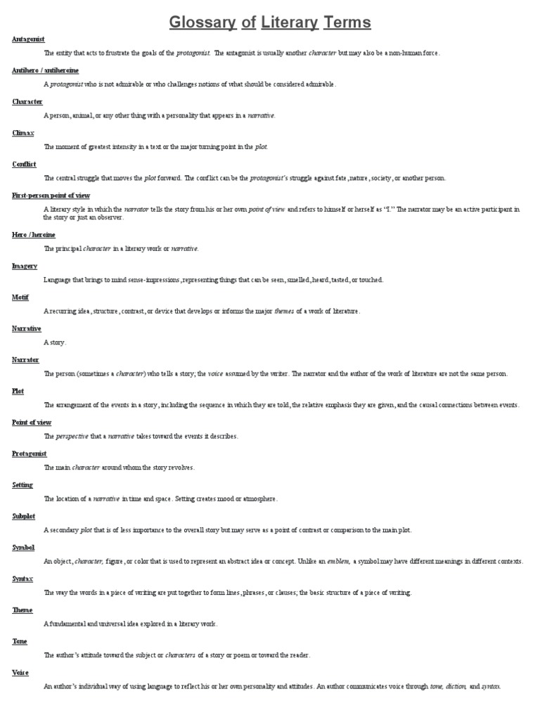 Glossary of Literary Terms | PDF | Plot (Narrative) | Narration