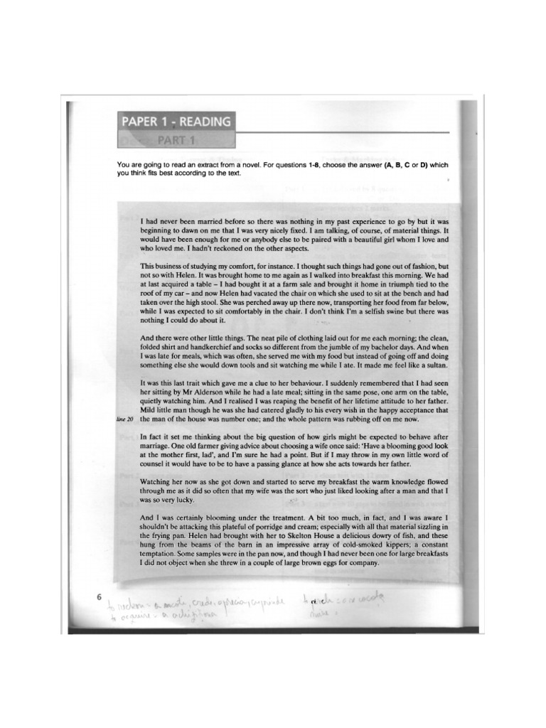 You Are Going To Read An Extract From A Novel. For Questions 1-8 ...