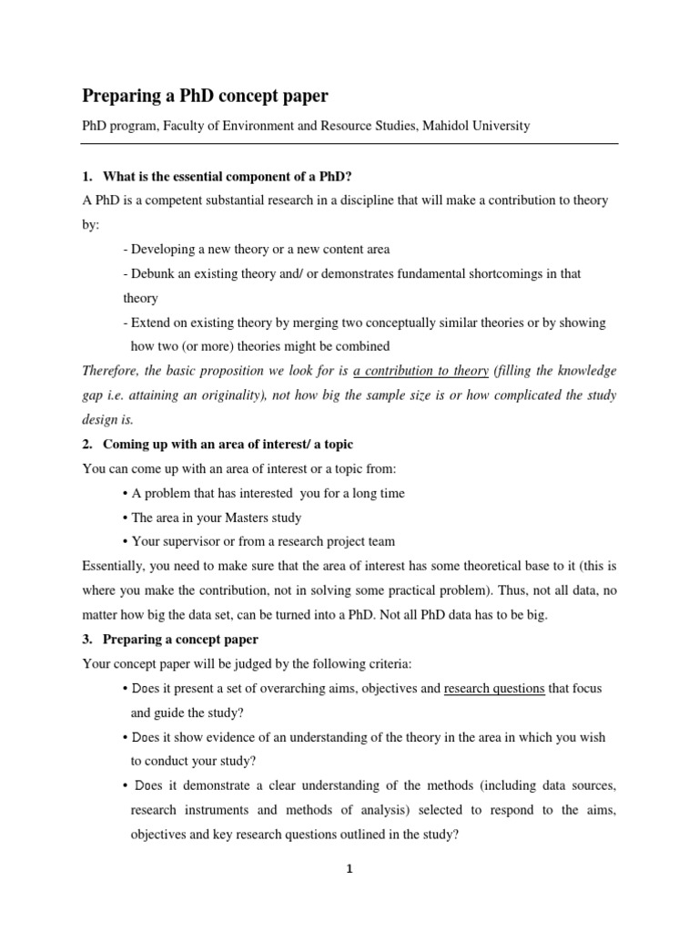 Preparing A PHD Concept Paper: 1. What Is The Essential Component of A ...
