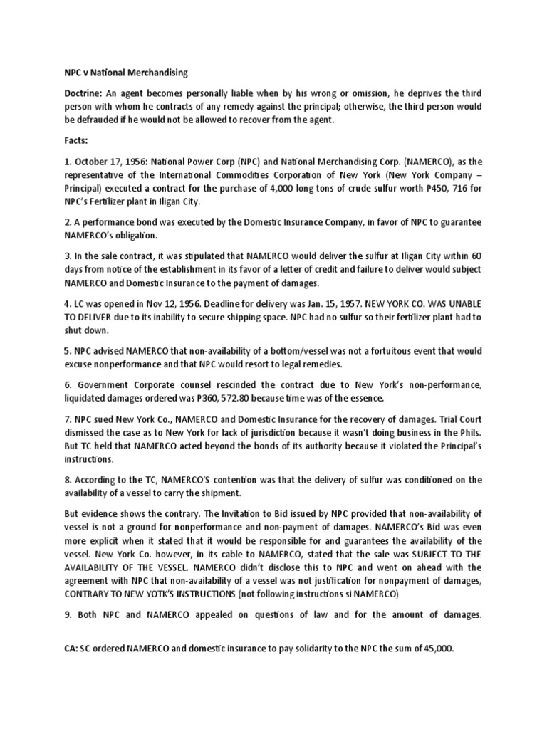 NPC V National Merchandising | PDF | Liquidated Damages | Damages