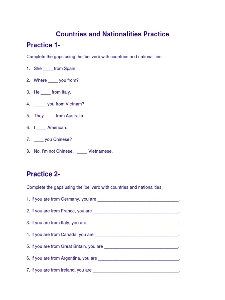 Countries and Nationalities Practice | PDF