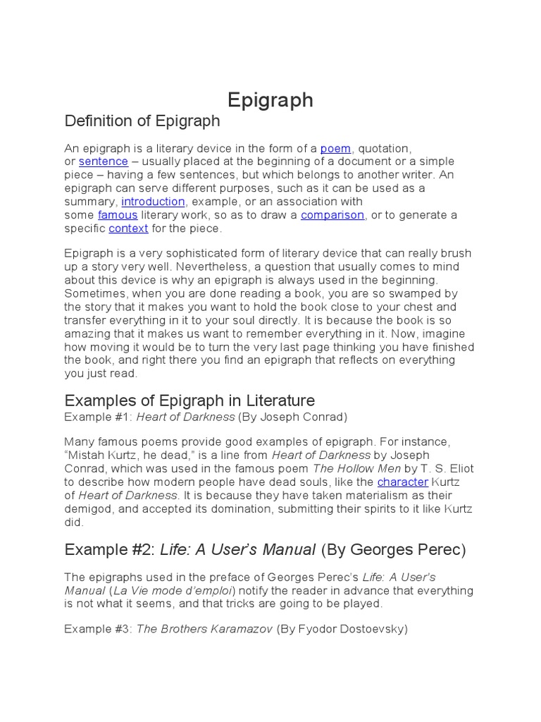 Definition of Epigraph | PDF | Heart Of Darkness | Poetry