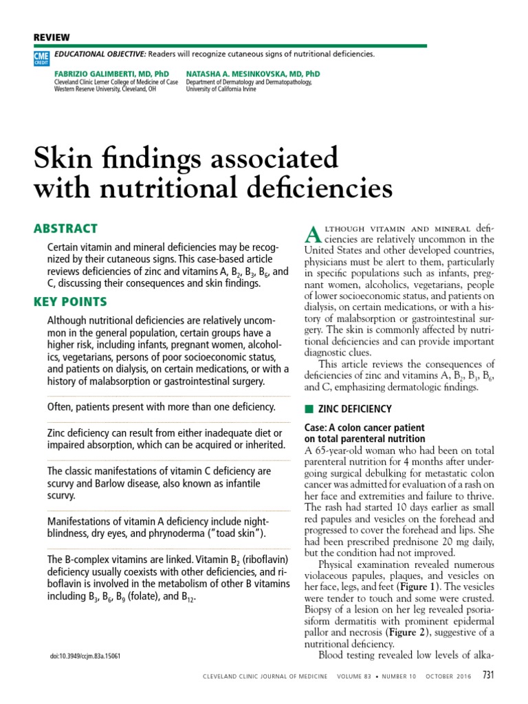 Skin Findings Associated With Nutritional Deficiencies: Review | PDF ...