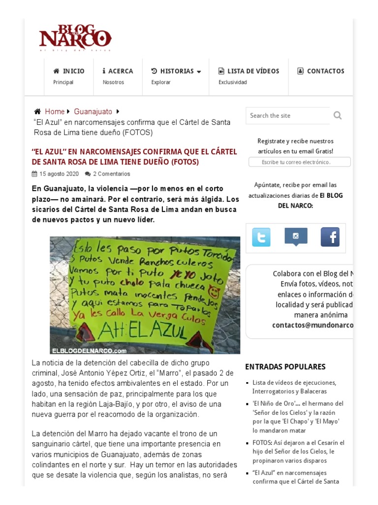 "El Azul" en Narcomensajes Confirma Que El Cártel de Santa Rosa de Lima ...