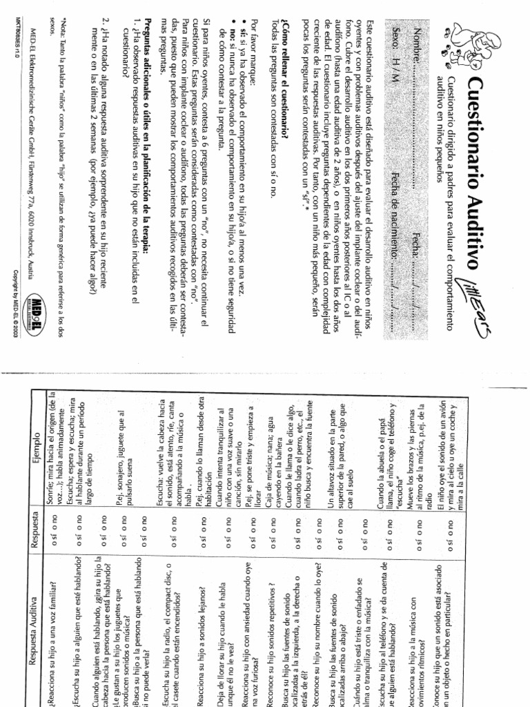 Cuestionario Little Ears | PDF