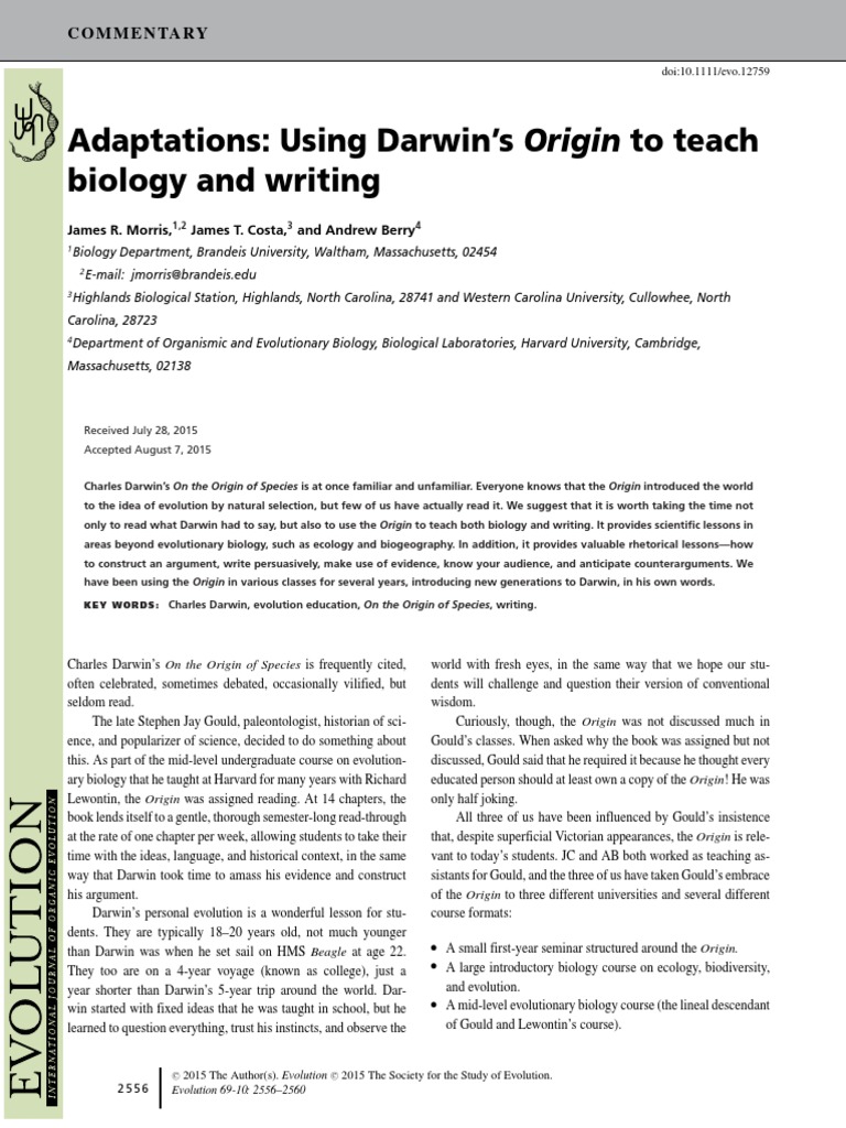 Adaptations: Using Darwin's Origin To Teach Biology and Writing | PDF ...