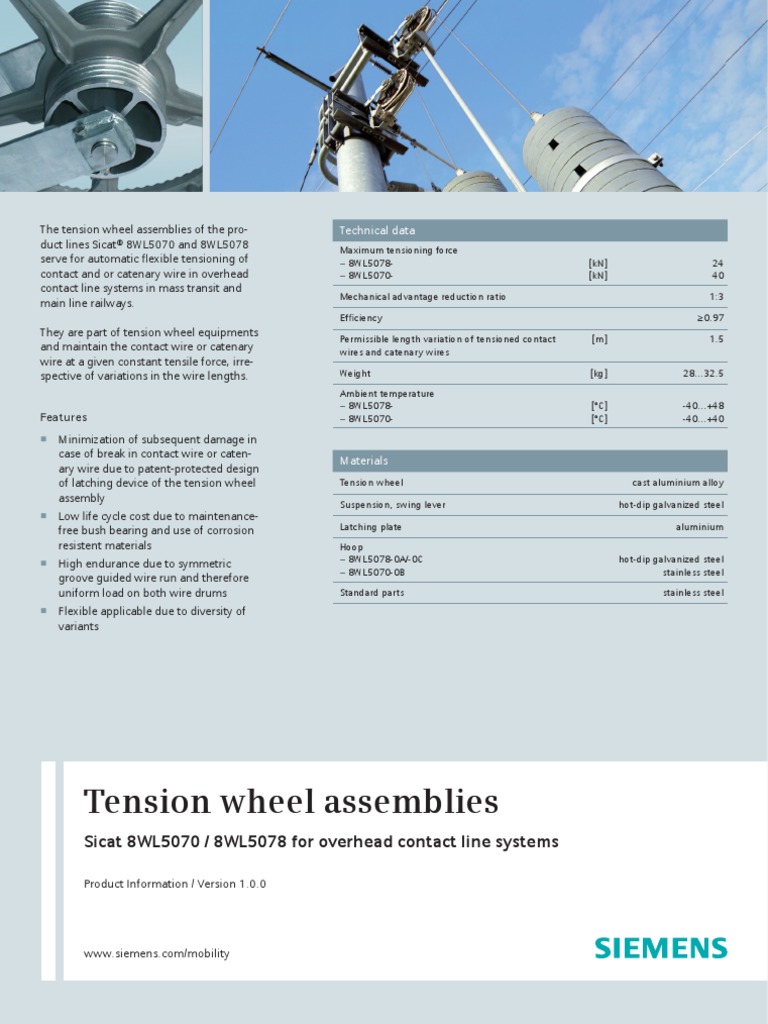 Tension Wheel Assemblies: Sicat 8WL5070 / 8WL5078 For Overhead Contact ...