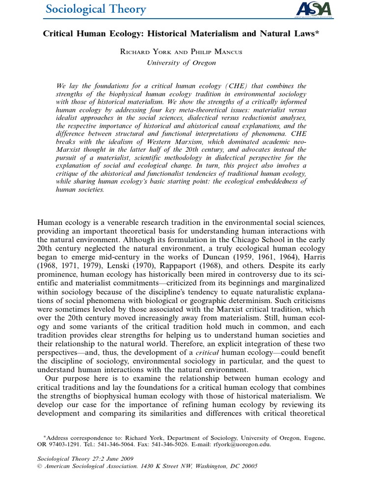Critical Human Ecology Historical Materialism | PDF | Frankfurt School ...