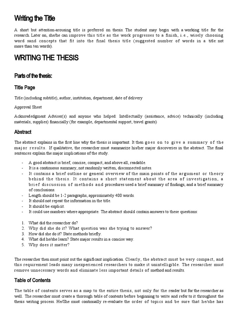 Writing The Title: Parts of The Thesis | PDF | Thesis | Experiment