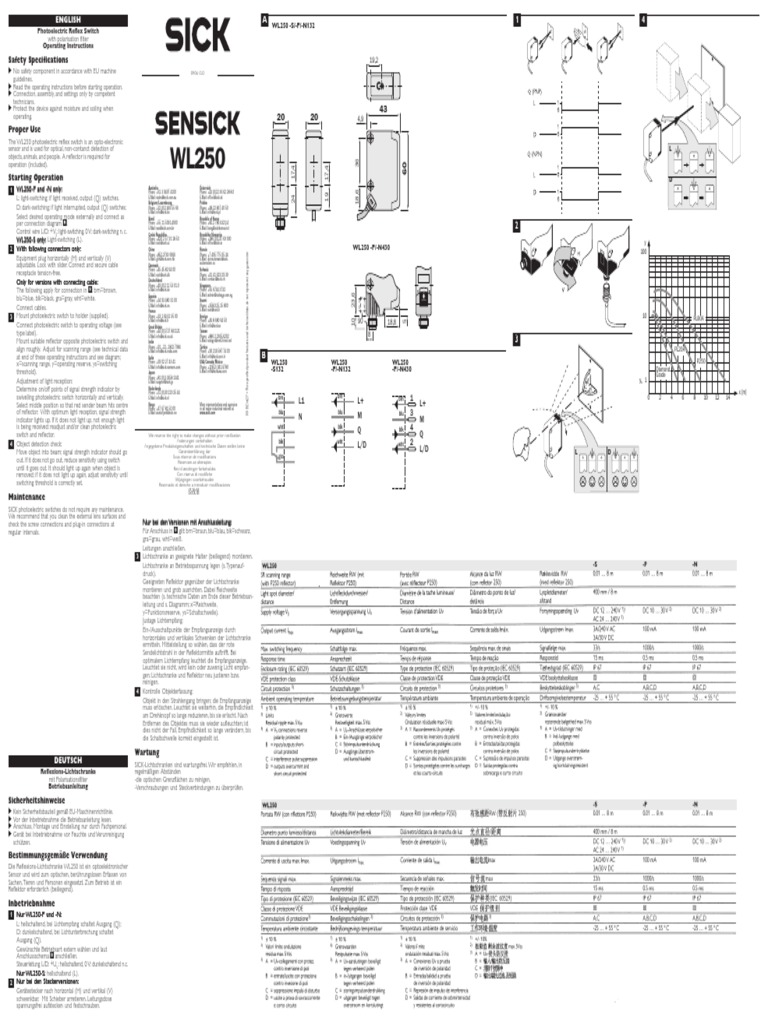 Operating Instructions SENSICK WL250 en FR de Da NL It ZH PT Es ...