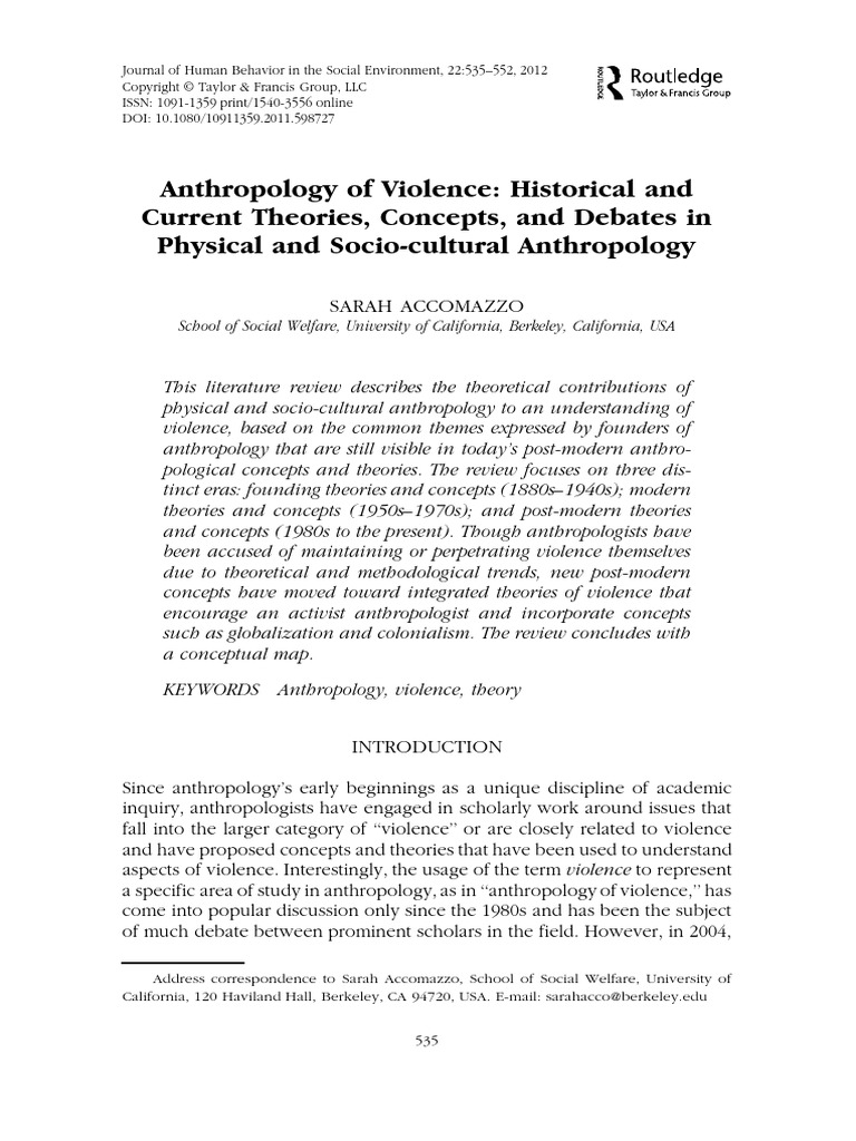 Anthropology of Violence: Historical and Current Theories, Concepts ...