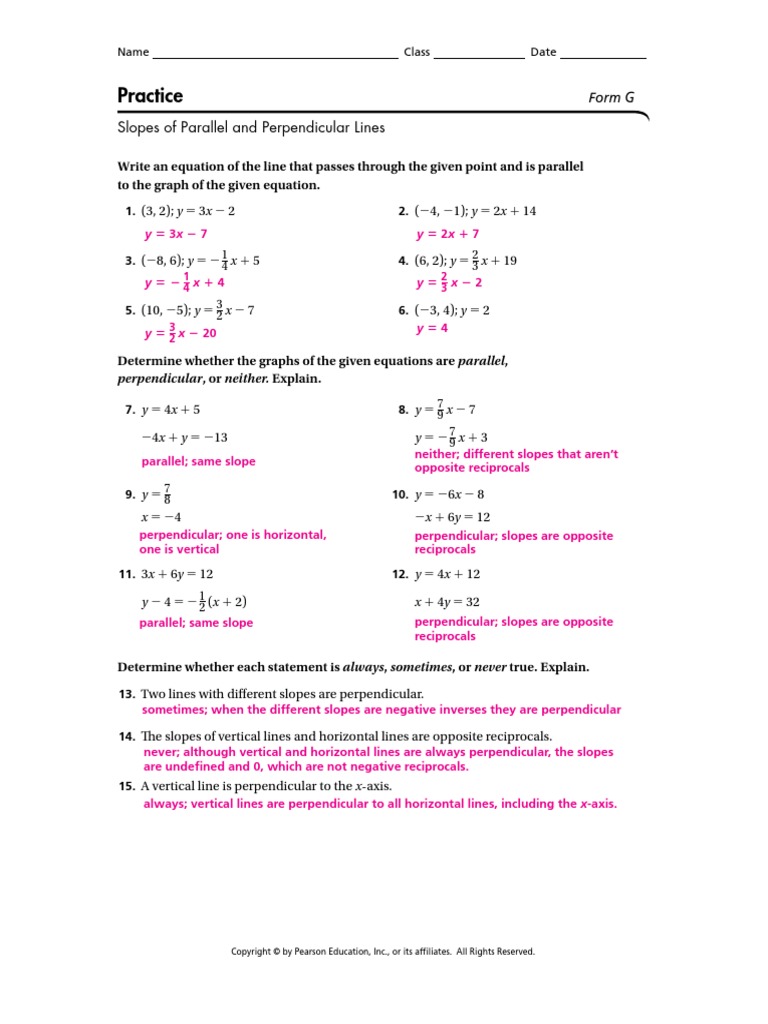 Practice: Slopes of Parallel and Perpendicular Lines | PDF | Slope | Perpendicular