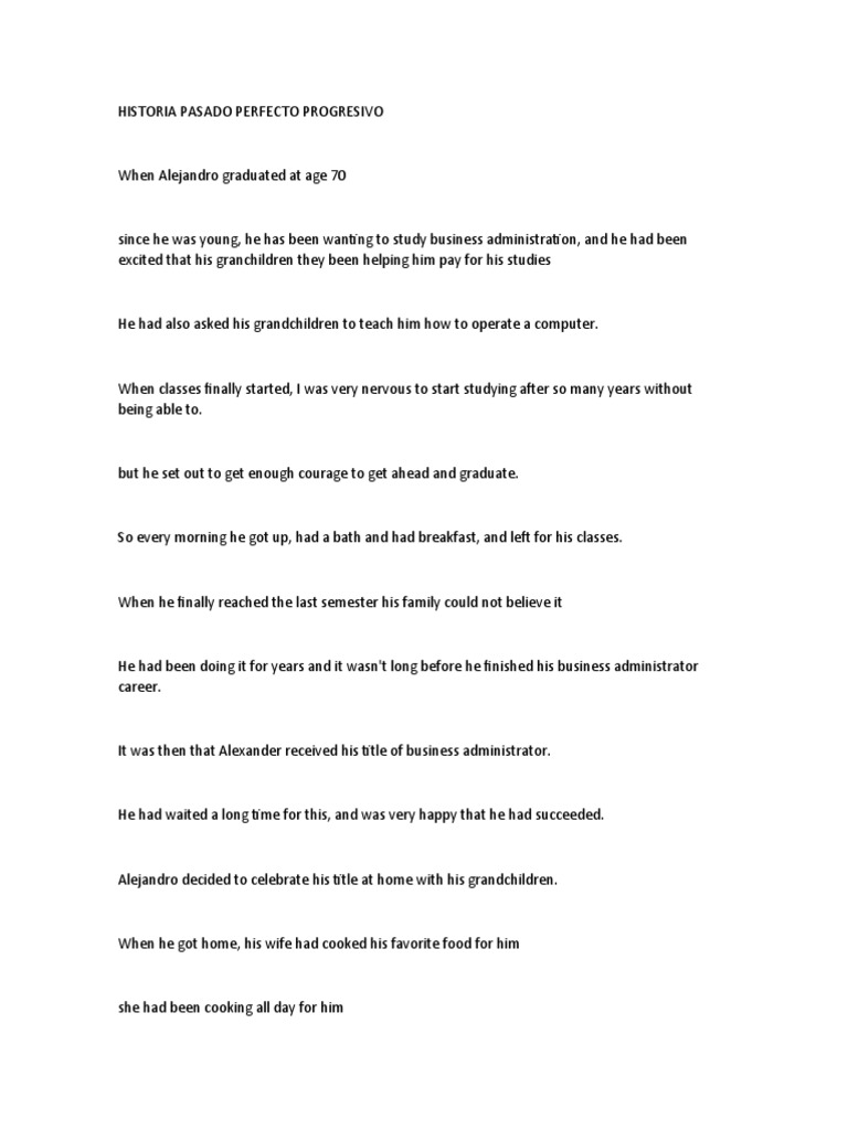 HISTORIA PASADO PERFECTO PROGRESIVO - Docx y Pasado Perfecto | PDF