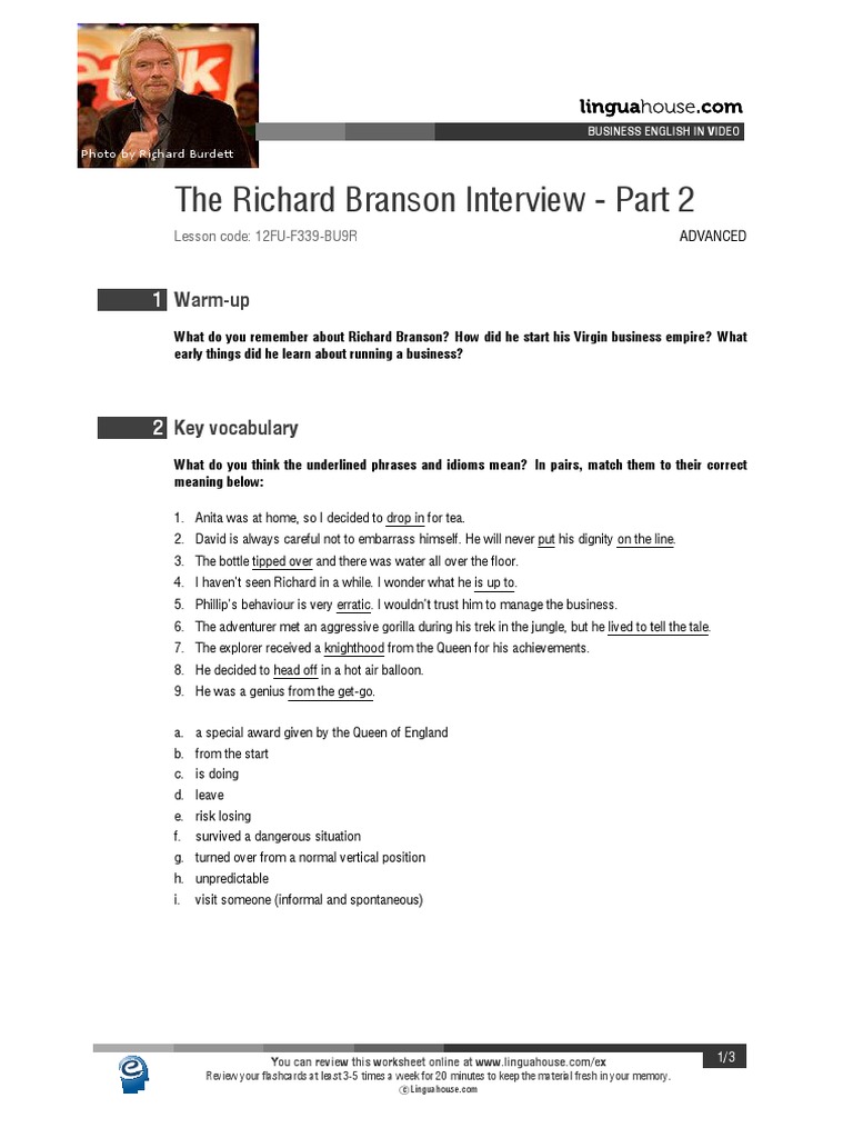 The Richard Branson Interview Part 2 British English Student BW PDF | PDF