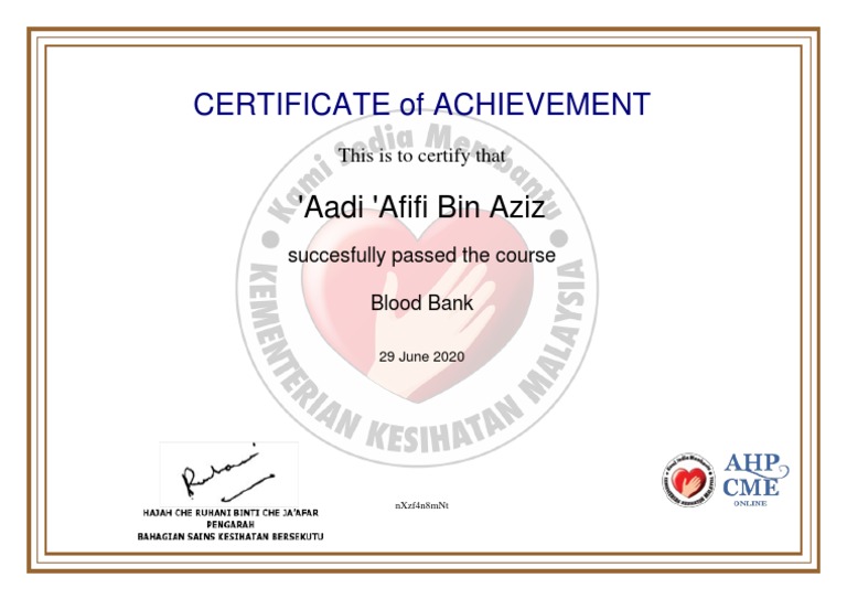 Blood Bank - Certificate PDF | PDF