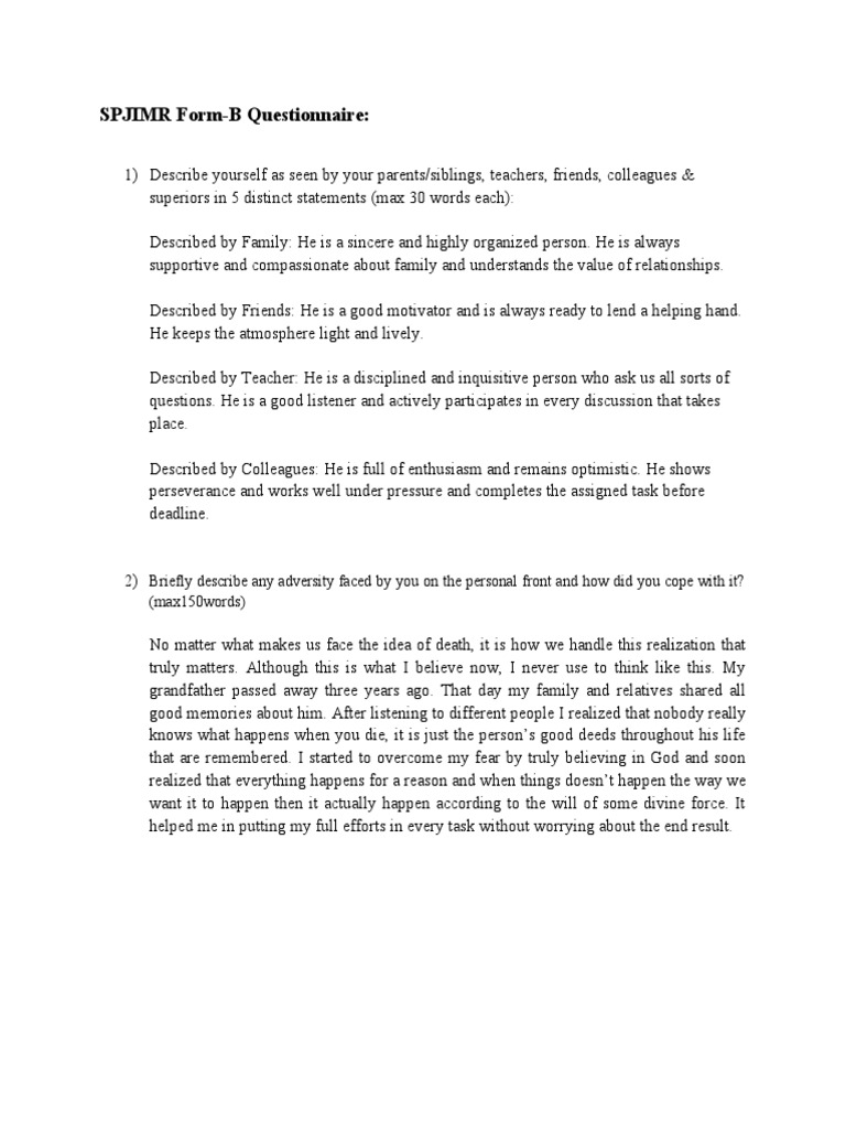 SPJIMR Form B (Edit 1) - 2 | PDF