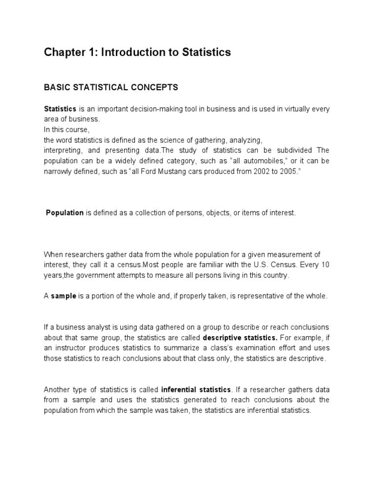 Chapter 1: Introduction To Statistics: Basic Statistical Concepts | PDF ...