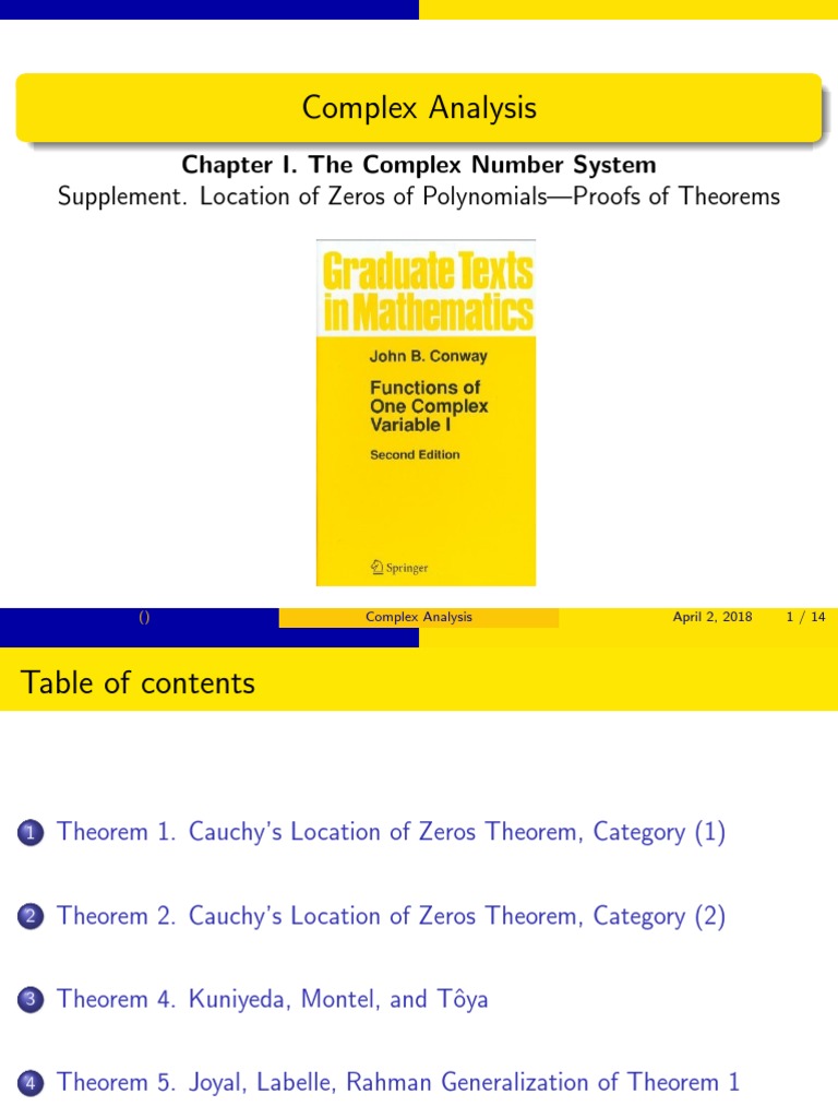 Complex Analysis: Chapter I. The Complex Number System Supplement ...