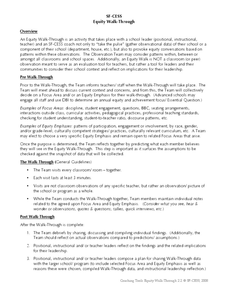 Equity WalkThrough v.2.2 | PDF | Teachers | Curriculum