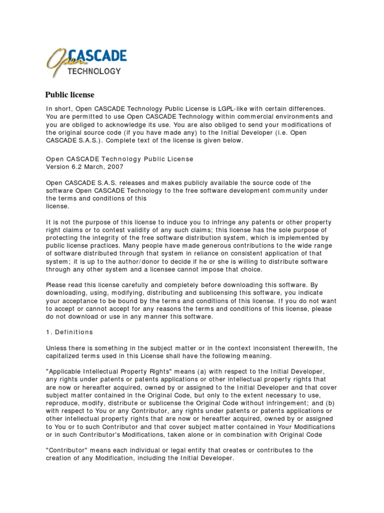 OpenCascade - Public License | Download Free PDF | License | Source Code