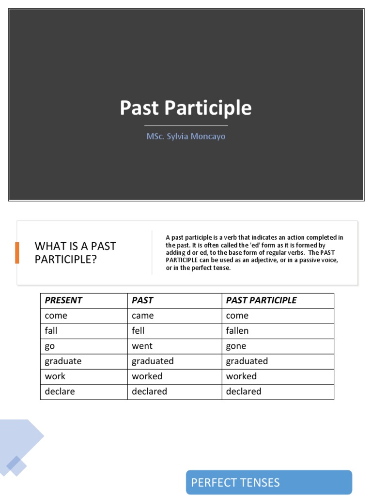 Past Participles: Forms and Uses | PDF | Perfect (Grammar ...