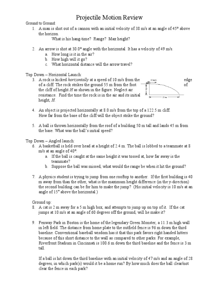 Projectile Motion Review: Ground To Ground | PDF | Ball Games | Mechanics