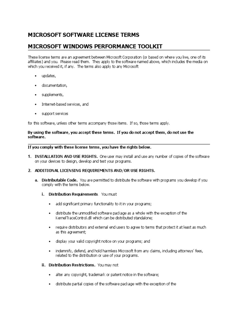 Microsoft Software License Terms Microsoft Windows Performance Toolkit ...