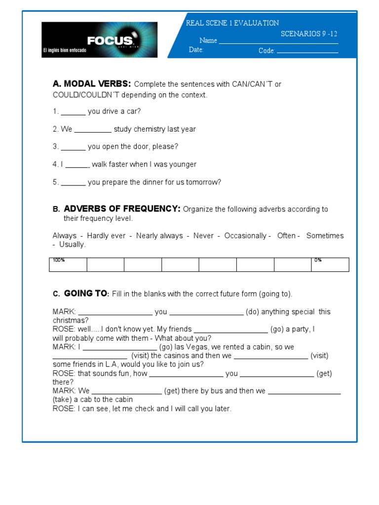 A. Modal Verbs:: Real Scene 1 Evaluation Name Scenarios 9 - 12 Date ...
