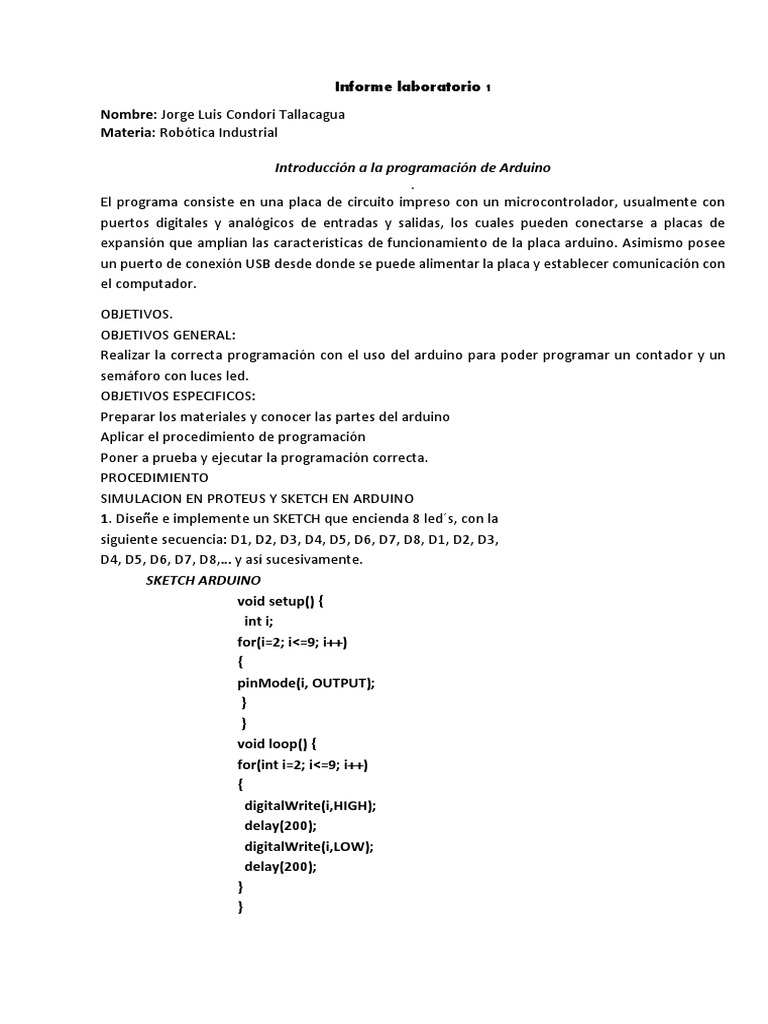 Informe Laboratorio 1 | PDF | Arduino | Lenguaje de programación