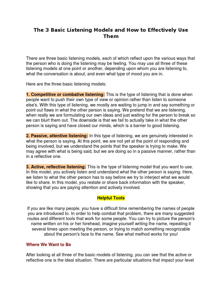 The 3 Basic Listening Models and How To Effectively Use Them | PDF ...