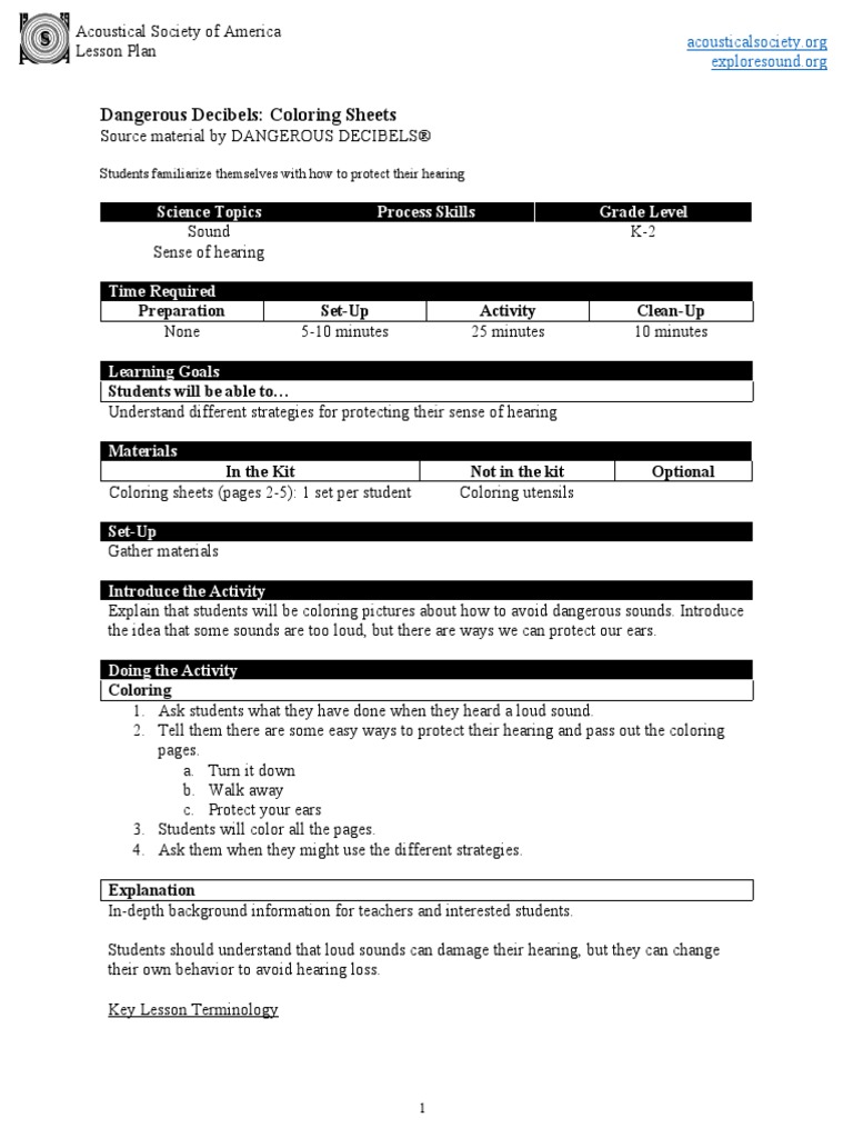 Dangerous Decibels: Coloring Sheets: Science Topics Process Skills ...