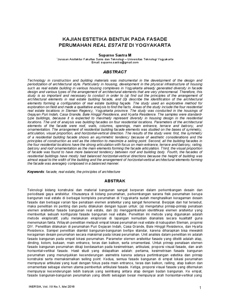 Kajian Estetika Bentuk Pada Fasade Perumahan Real Estate Di Yogyakarta | PDF | Sektor Ekonomi ...