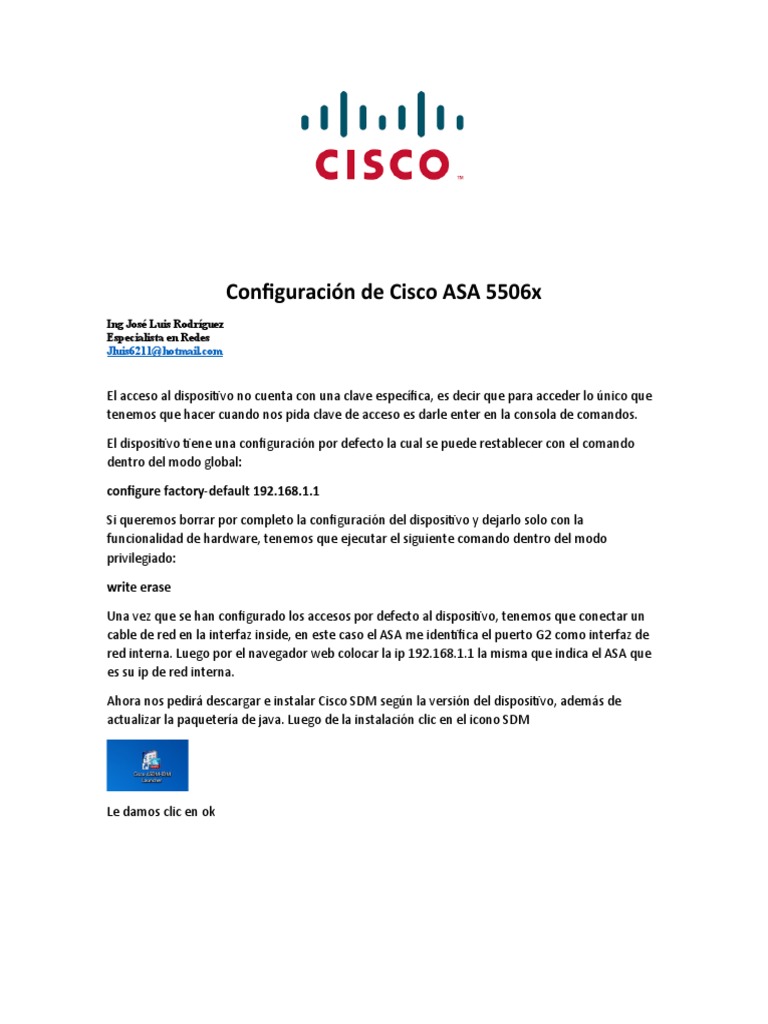 Guía de Configuración Cisco ASA 5506x | PDF | Dirección IP | Red de ...