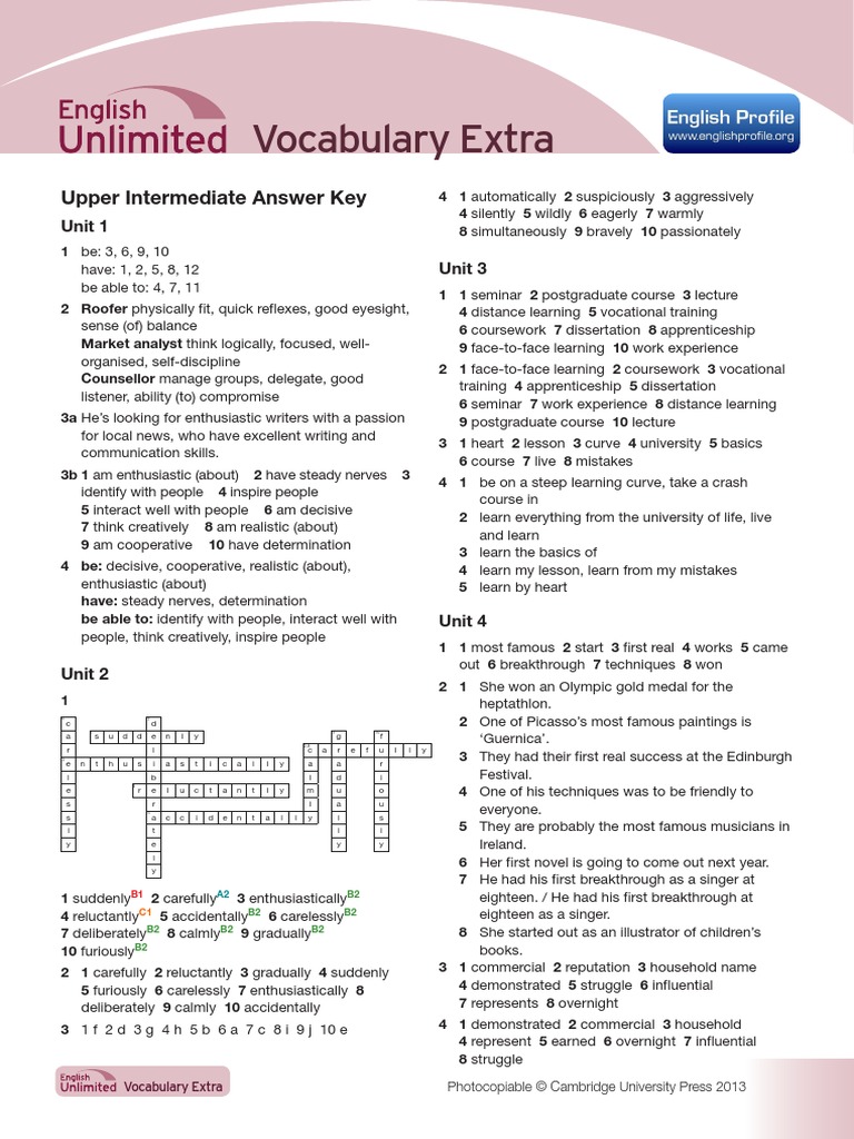 Vocabulary Extra: Upper Intermediate Answer Key | PDF