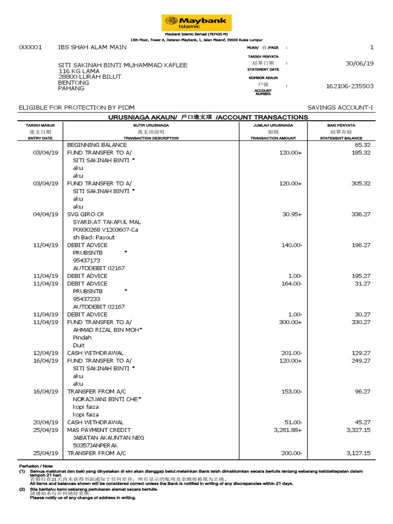 Account Transaction Statement Summary | PDF | Debits And Credits ...