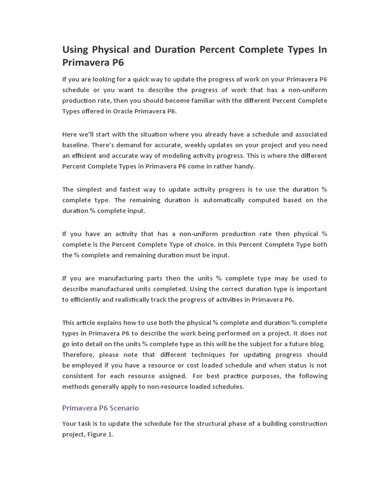 Using Physical and Duration Percent Complete Types in Primavera P6 | PDF | Business | Computing ...