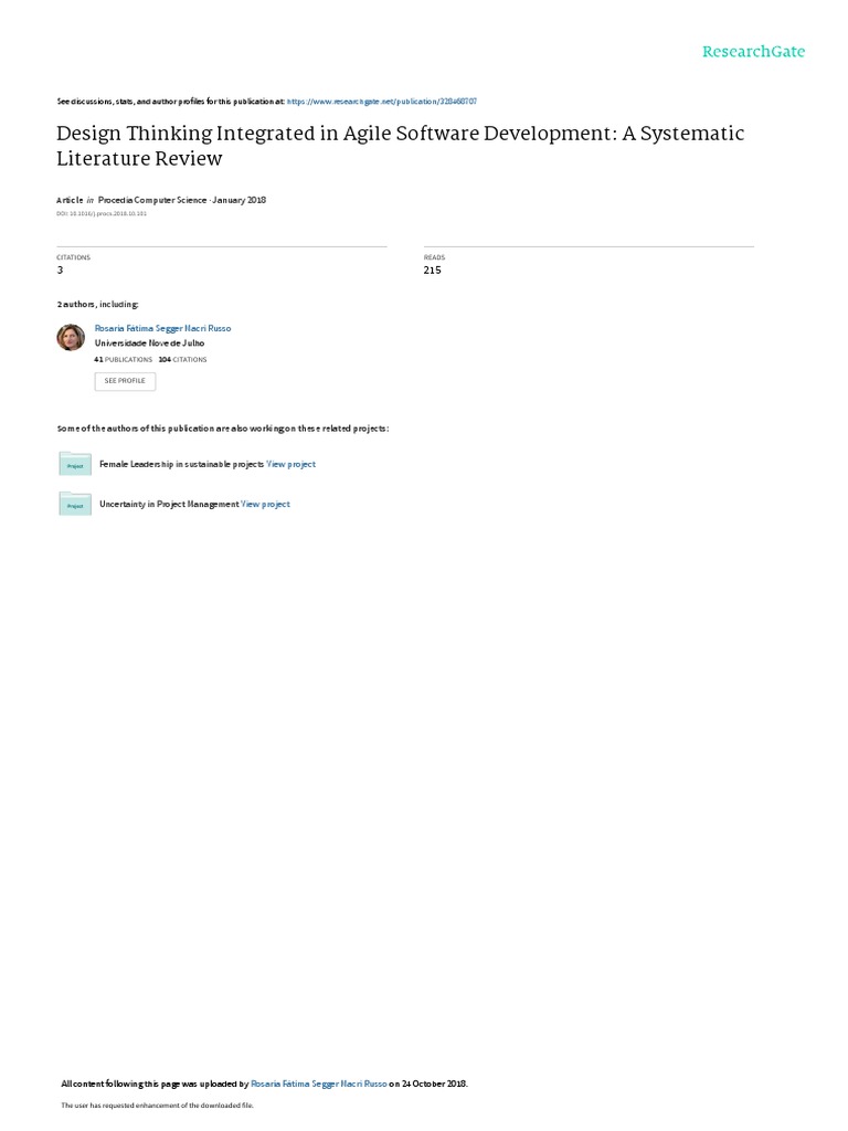 Design Thinking Integrated In Agile Software Development A Systematic Literature Review Pdf