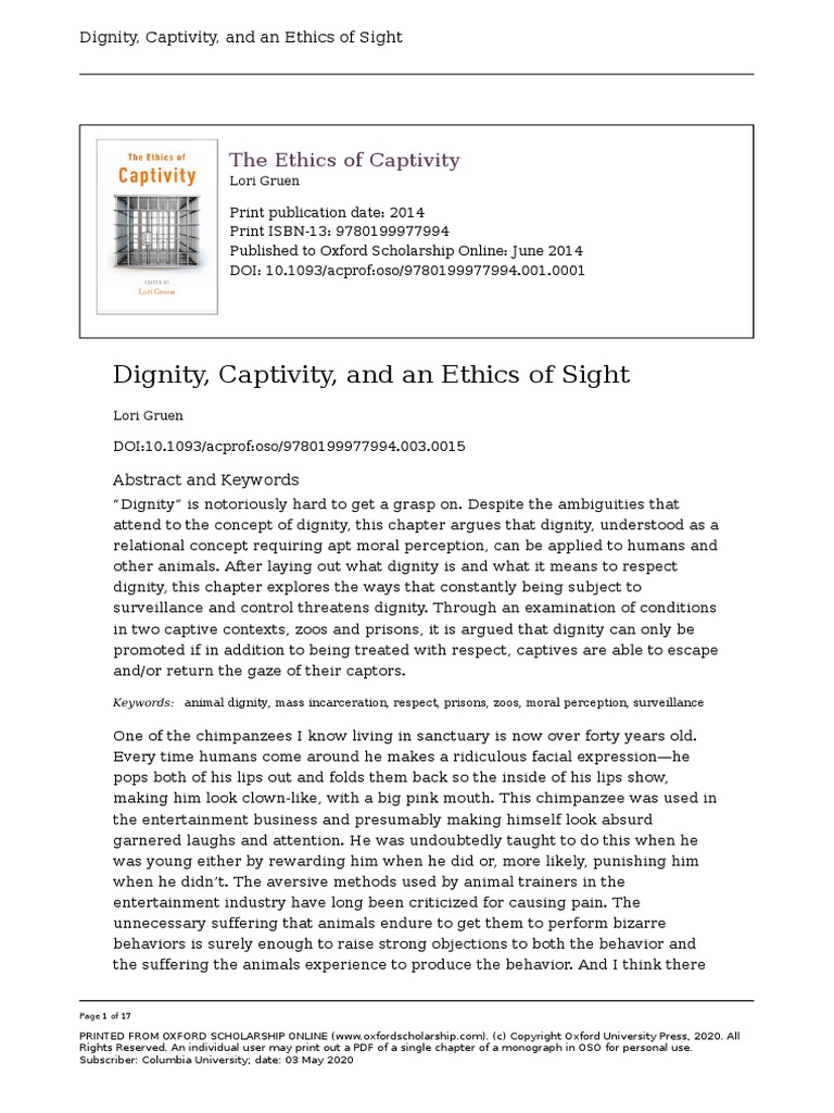 Lori Gruen - Dignity, Captivity, and An Ethics of Sight PDF | PDF | Dignity | Autonomy